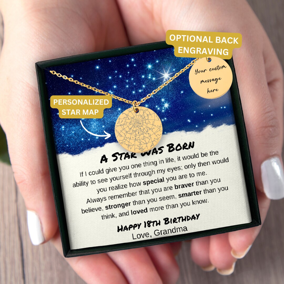 18th Birthday Gift Custom Star Map by Date Necklace, Granddaughter 18th ...