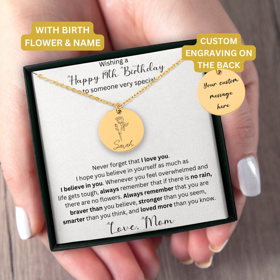 Personalized 19th Birthday Disc Birth Month Flower Necklace, 19th ...