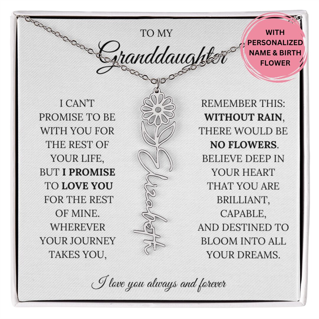 Granddaughter Birth Flower Pendant Necklace, Personalized Jewelry With ...