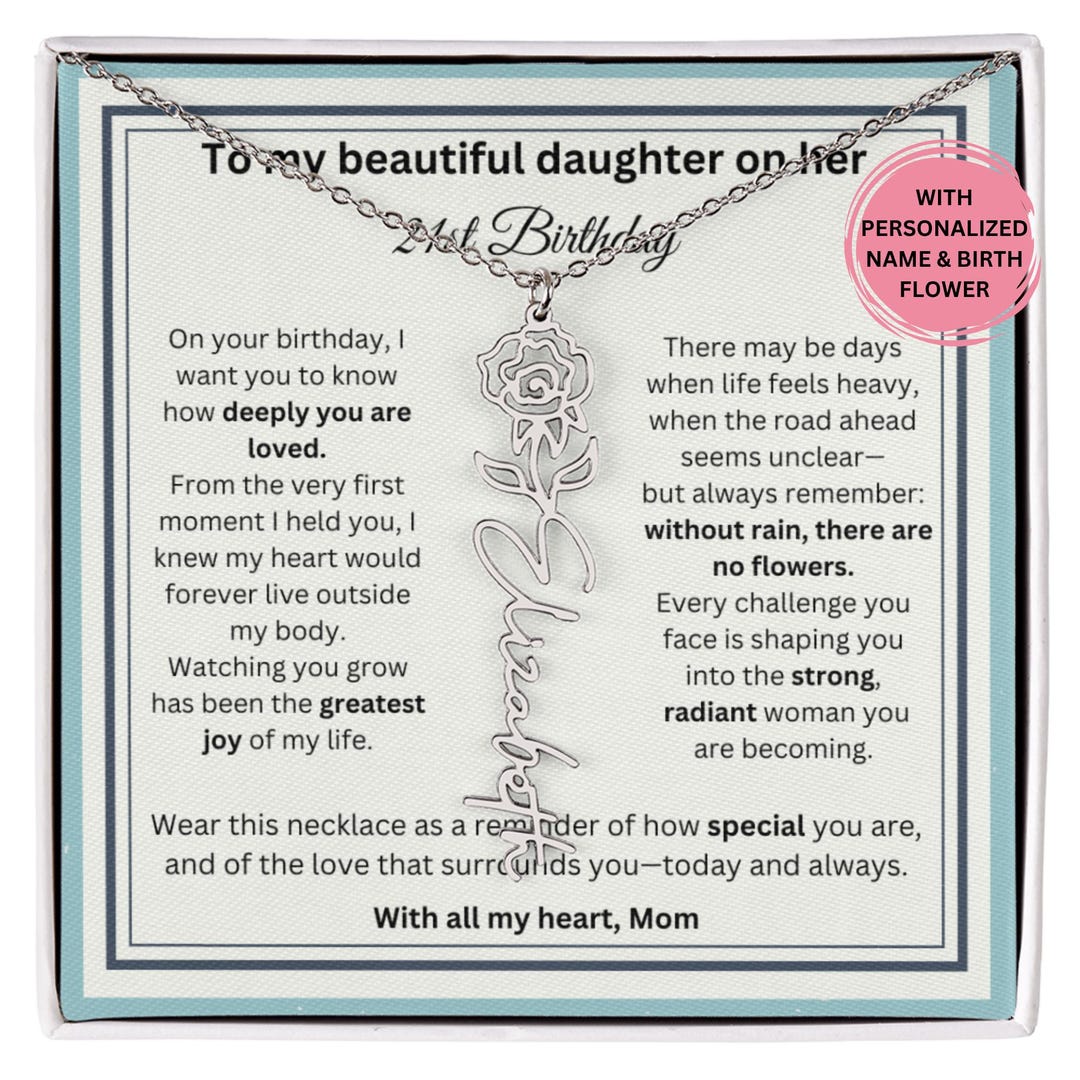 21st Birthday Gift for Daughter From Mom, Birth Flower Necklace With ...