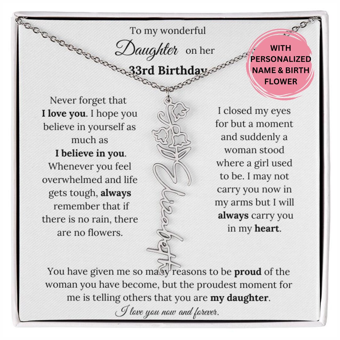 33rd Birthday Gift for Her, Custom Birthmonth Flower Name Necklace 33rd ...