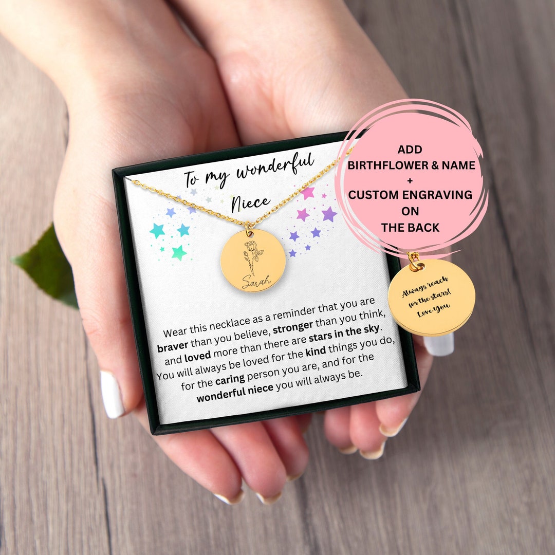 Birth Flower Niece Name Necklace From Aunt, Niece Personalized Jewelry ...