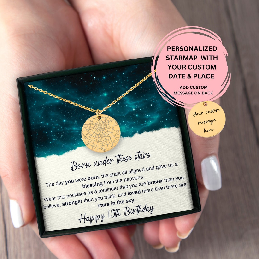15th Birthday Gift Personalized Star Map Necklace, Custom Star Map ...