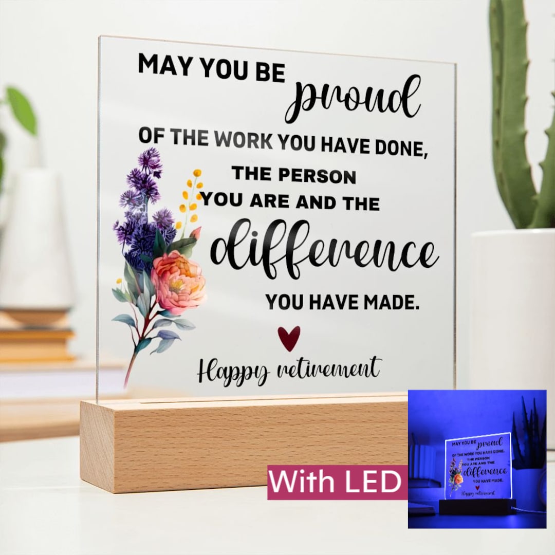 Personalized Retirement Gift - LED Acrylic Plaque on Wooden Base ...