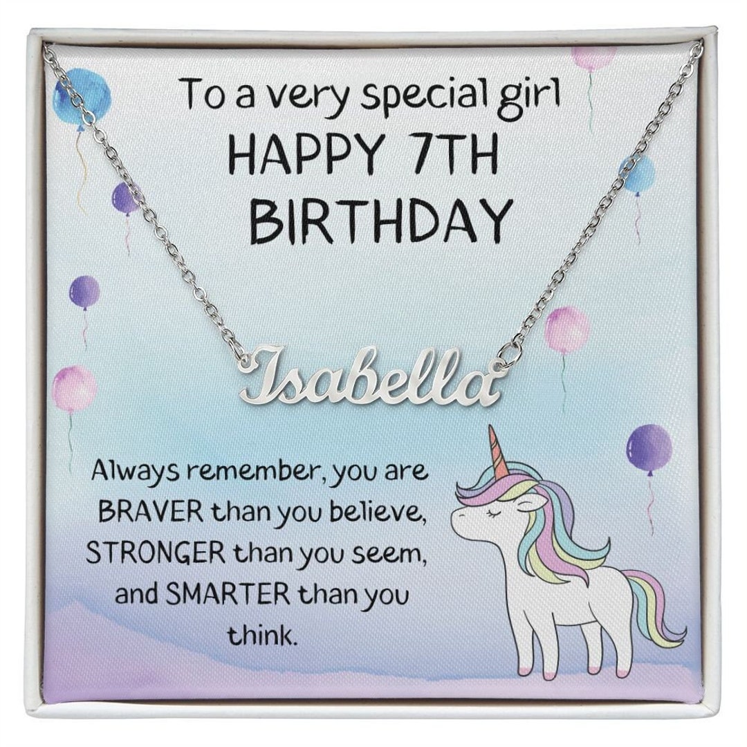 7th Birthday Gift Girl, Seventh Birthday. Personalized Name Necklace ...