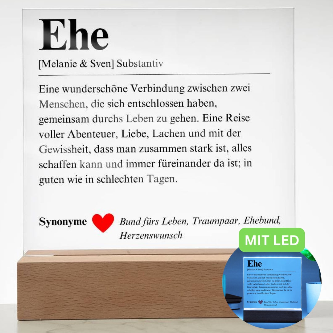 Definition Ehe Poster Acryl Platte, Hochzeitsgeschenk an Brautpaar ...