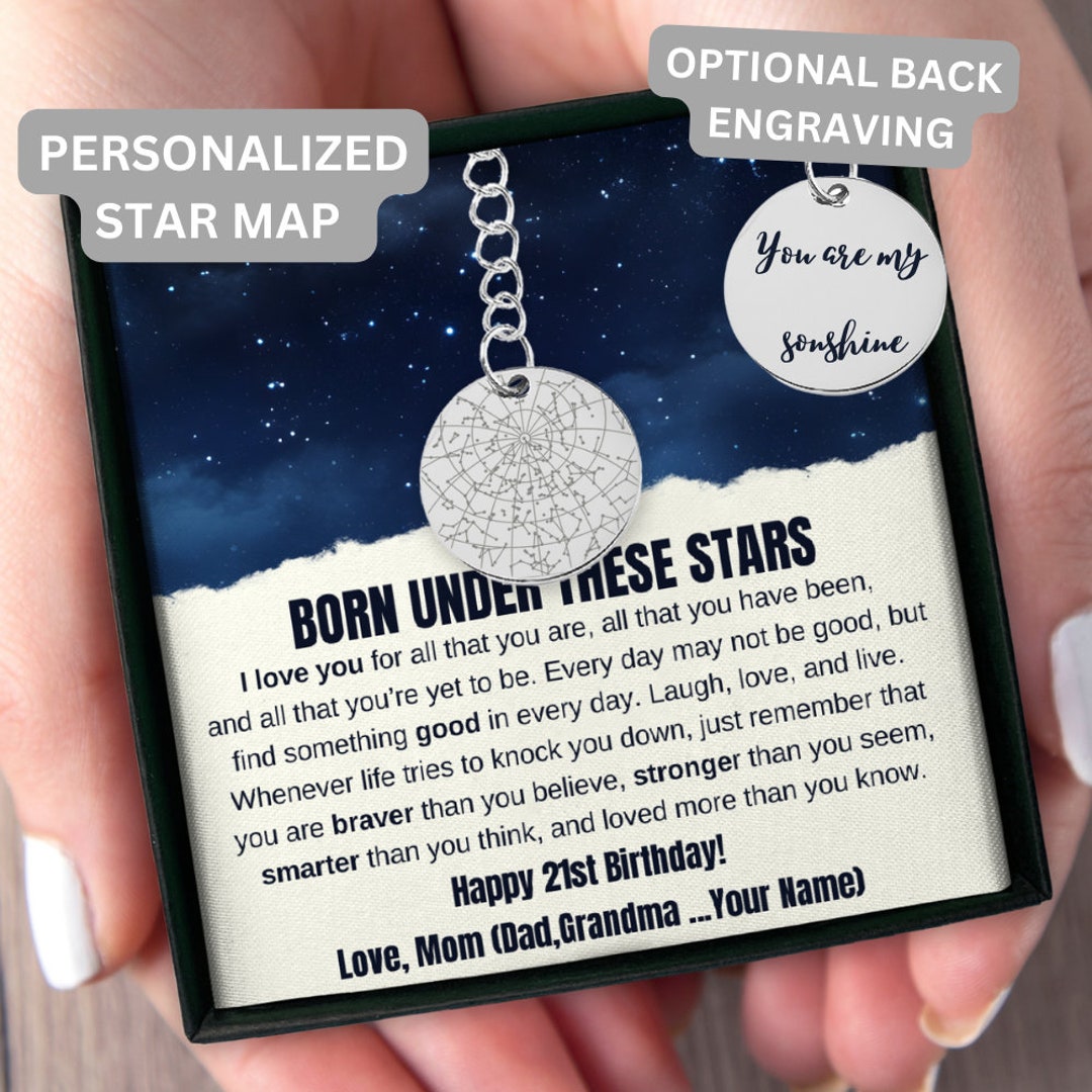21st Birthday Custom Star Map Keychain, Son 21st Birthday, Meaningful ...