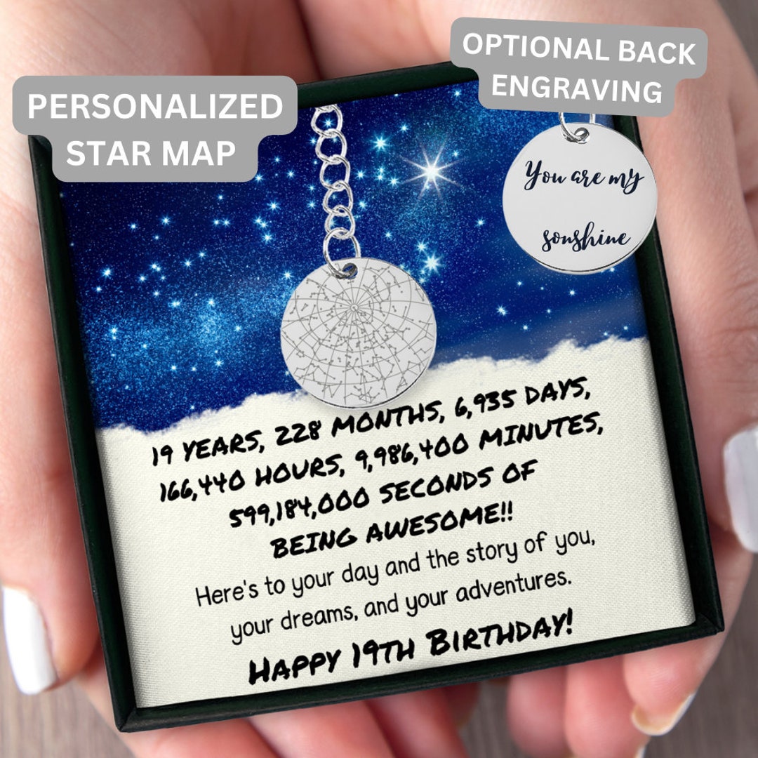 19th Birthday Gift for Her, 19th Birthday Gift for Him, Custom Star Map ...
