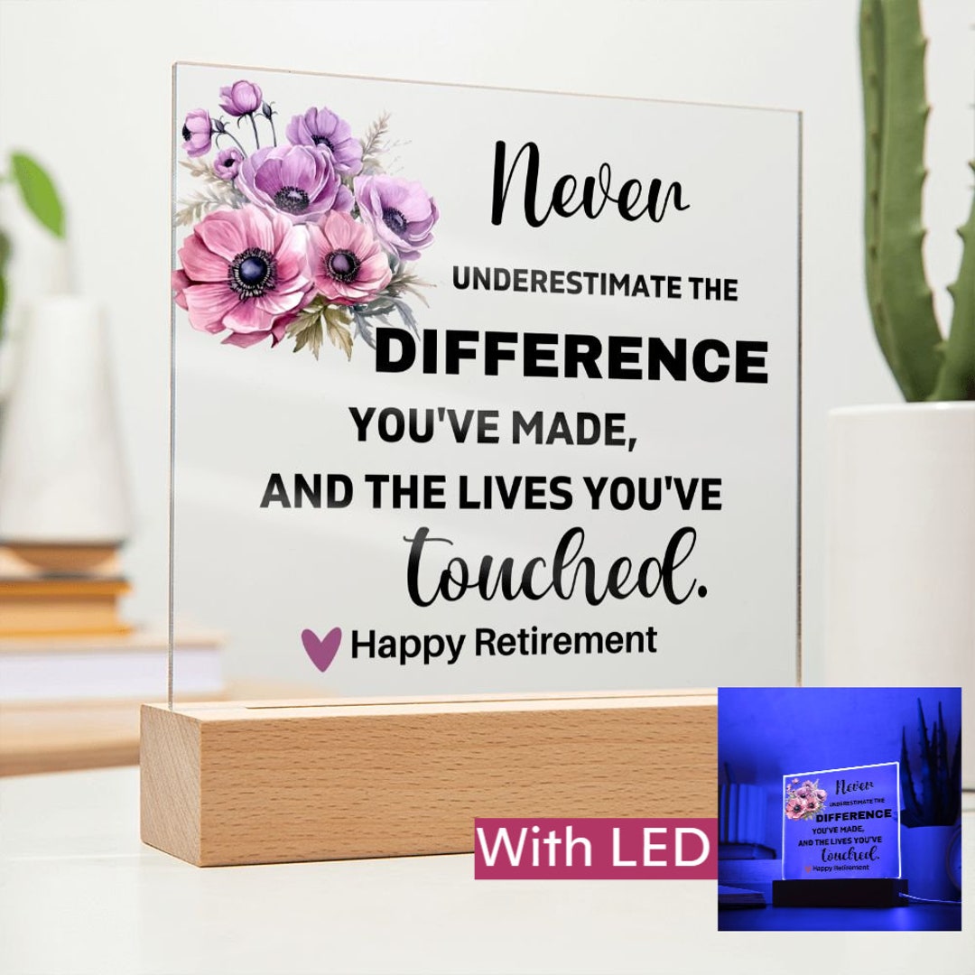 Personalized Retirement Gift LED Acrylic Plaque on Wooden Base ...