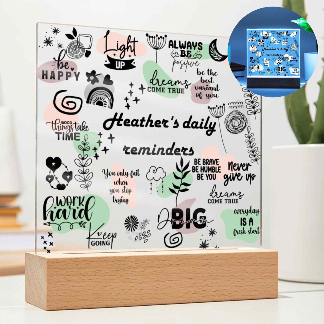 Daily Reminders LED Acrylic Plaque, Personalize Boho Daily Reminders ...