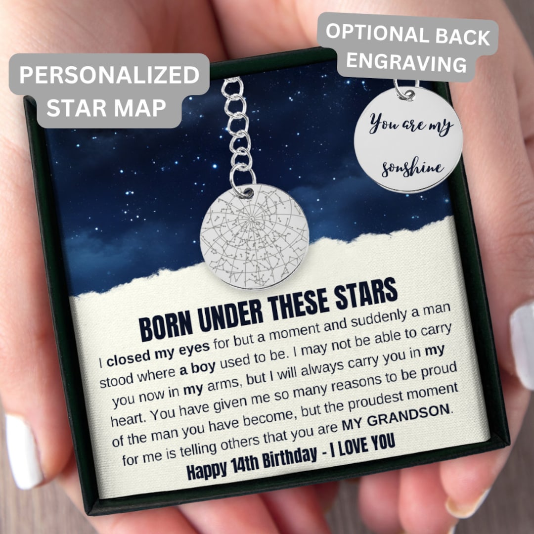 To My Grandson 14th Birthday Custom Star Map Keychain, Grandson 14 ...