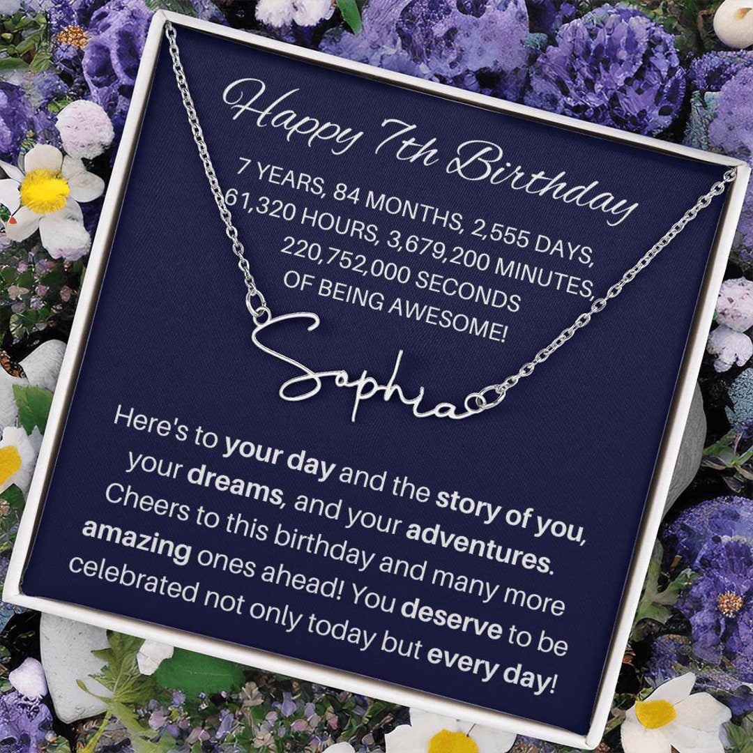 7th Birthday Custom Signature Name Necklace, 7th Birthday Gift for Her ...