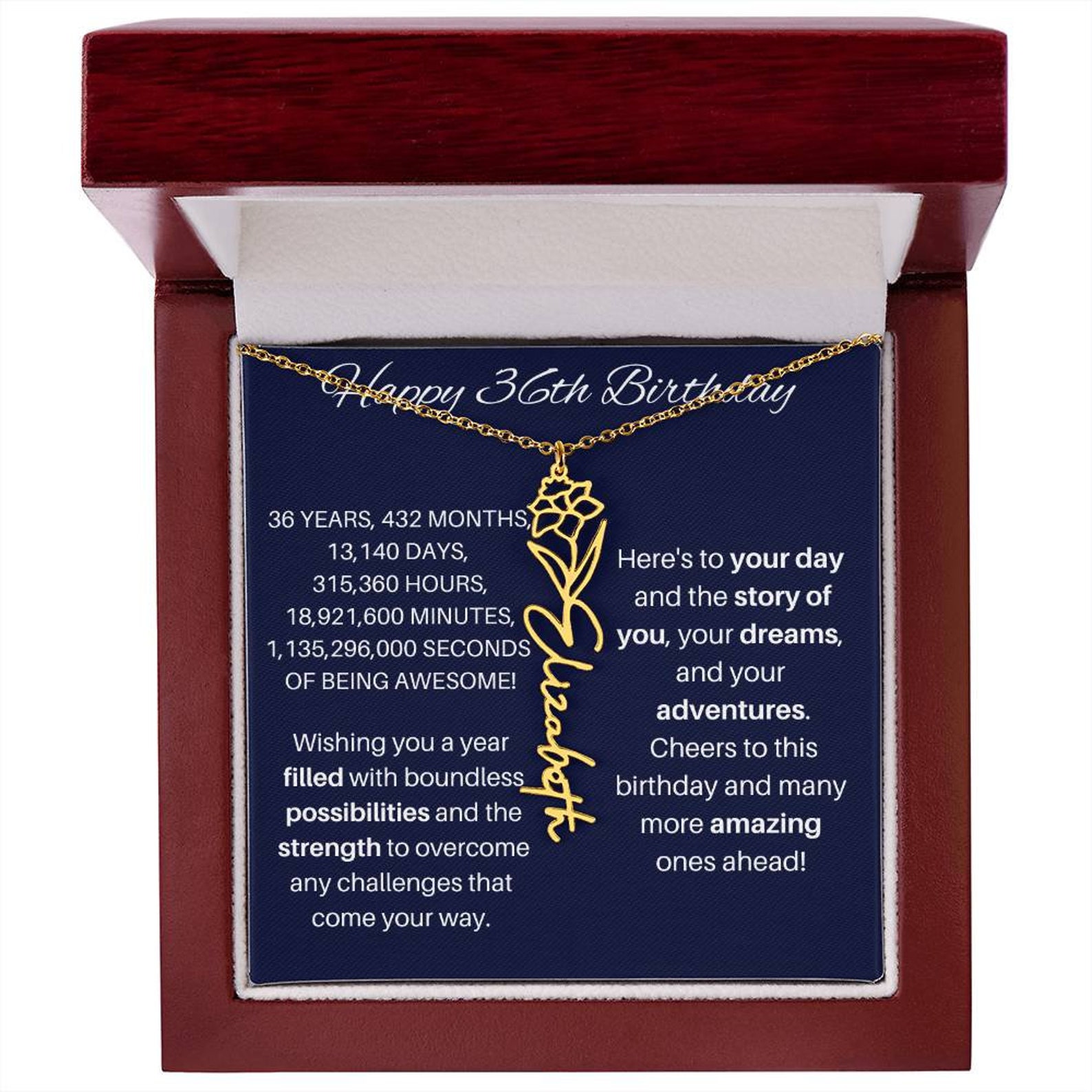 36th Birthday Birth Flower Necklace, 36th Birthday Gift for Women, 36th ...