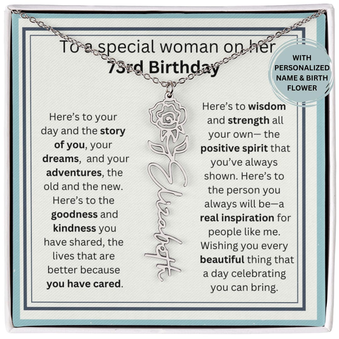 Happy 73rd Birthday Birthflower Name Necklace, Gift for Friend Turning ...