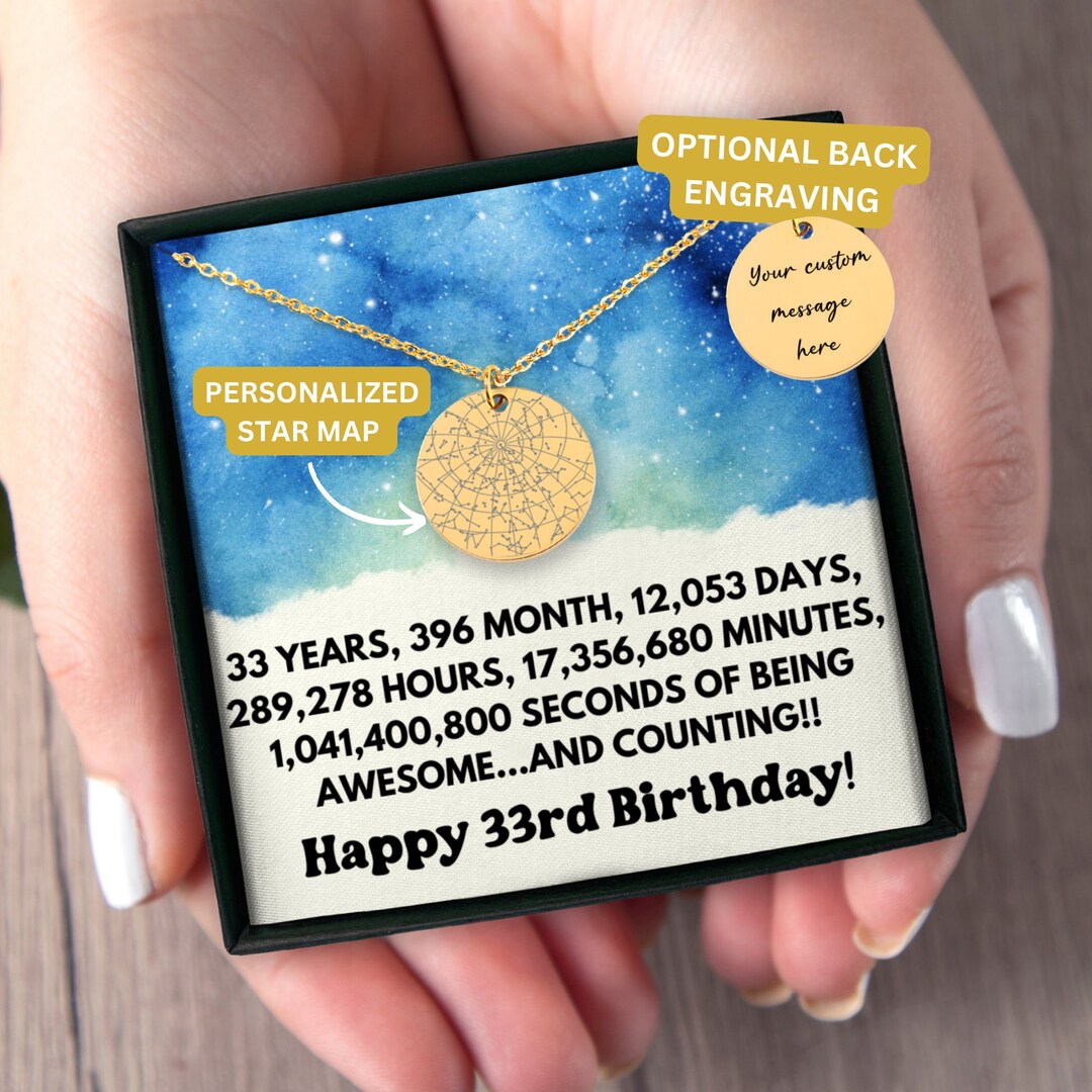 33rd Birthday Gift Star Map Necklace, Birthday Gift 33rd Birthday ...