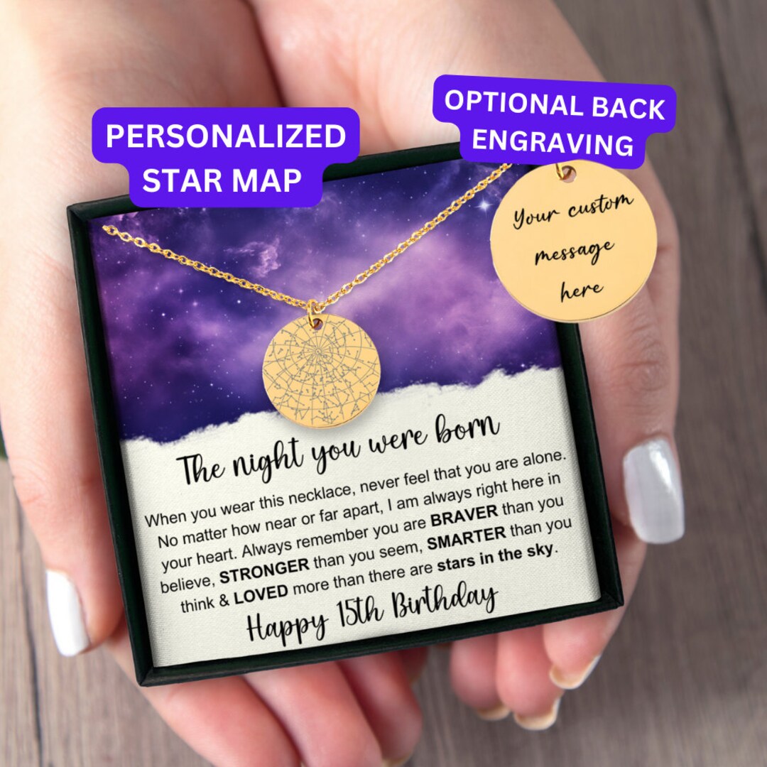 15th Birthday Gift Personalized Star Map Necklace, Gift 15th Birthday ...