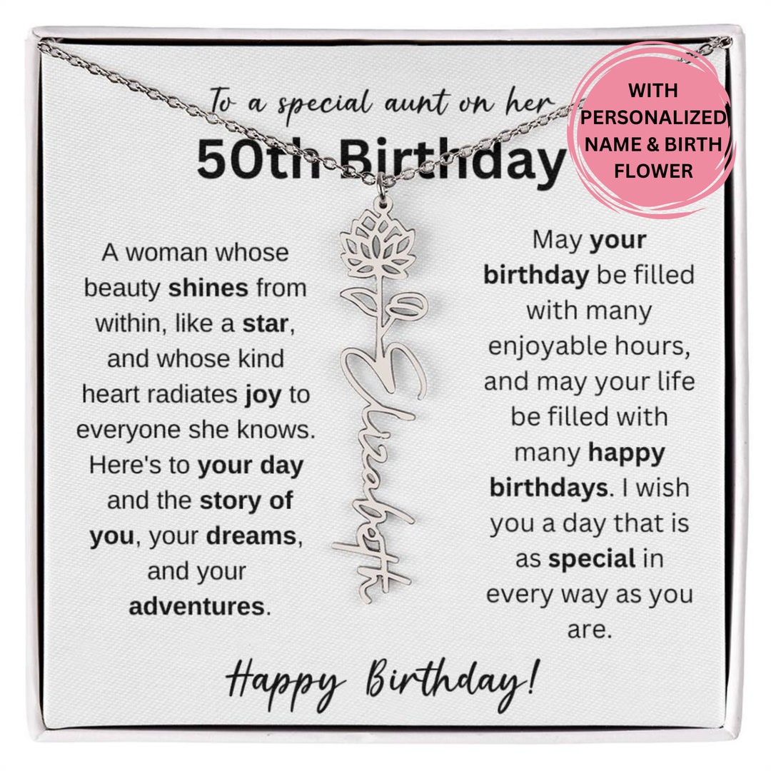 50th Birthday Personalized Gift for Aunt, 50th Birth Flower Name ...