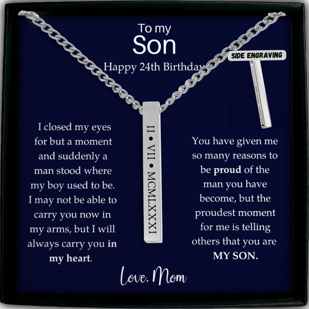To My Son 24th Birthday Personalized Roman Letter Bar Necklace ...