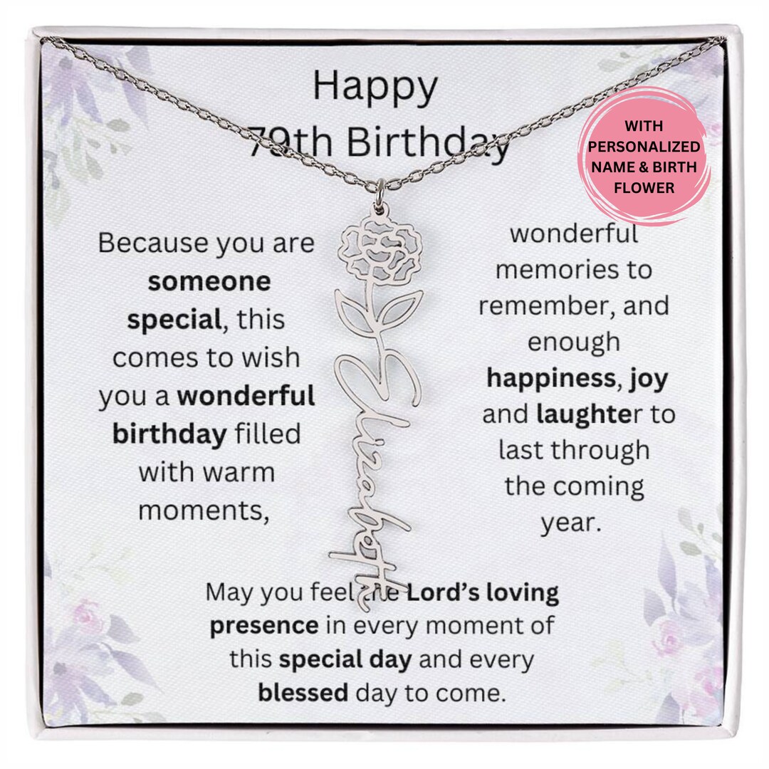 79th Birthday Silver Birthmonth Flower Necklace With Name, 79th ...