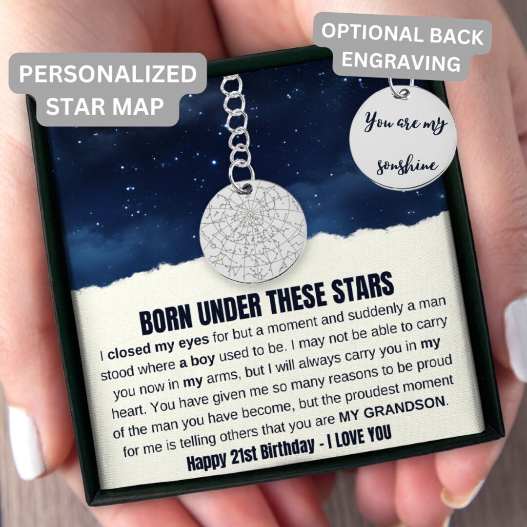 To My Grandson 21st Birthday Custom Star Map Keychain, Grandson 21 ...