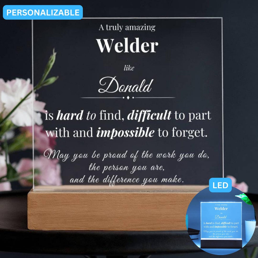 Custom Welder Desk Name Plate, Personalized LED Acrylic Plaque ...