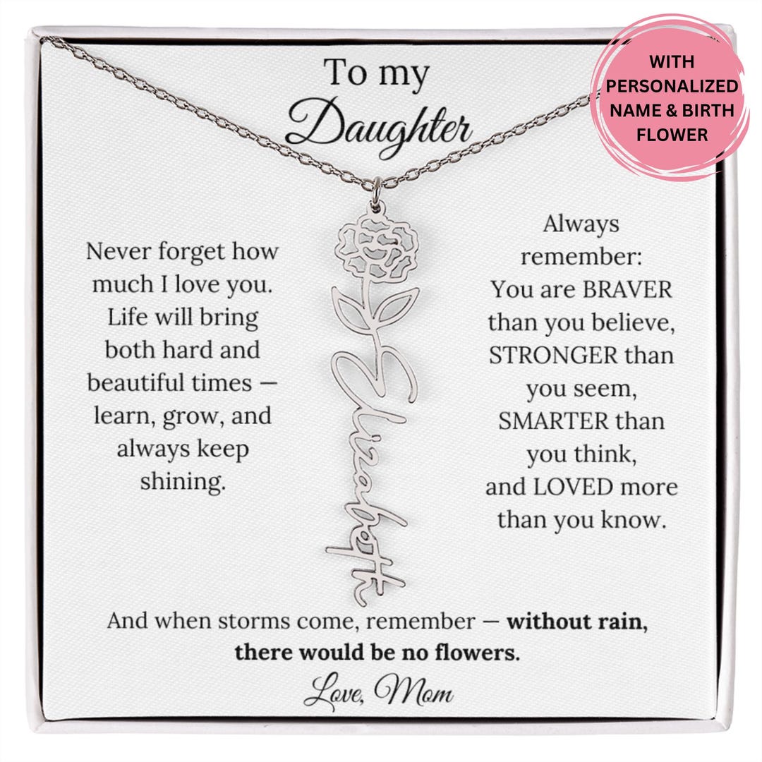 To My Daughter Birth Flower Name Necklace From Mom, Personalized ...