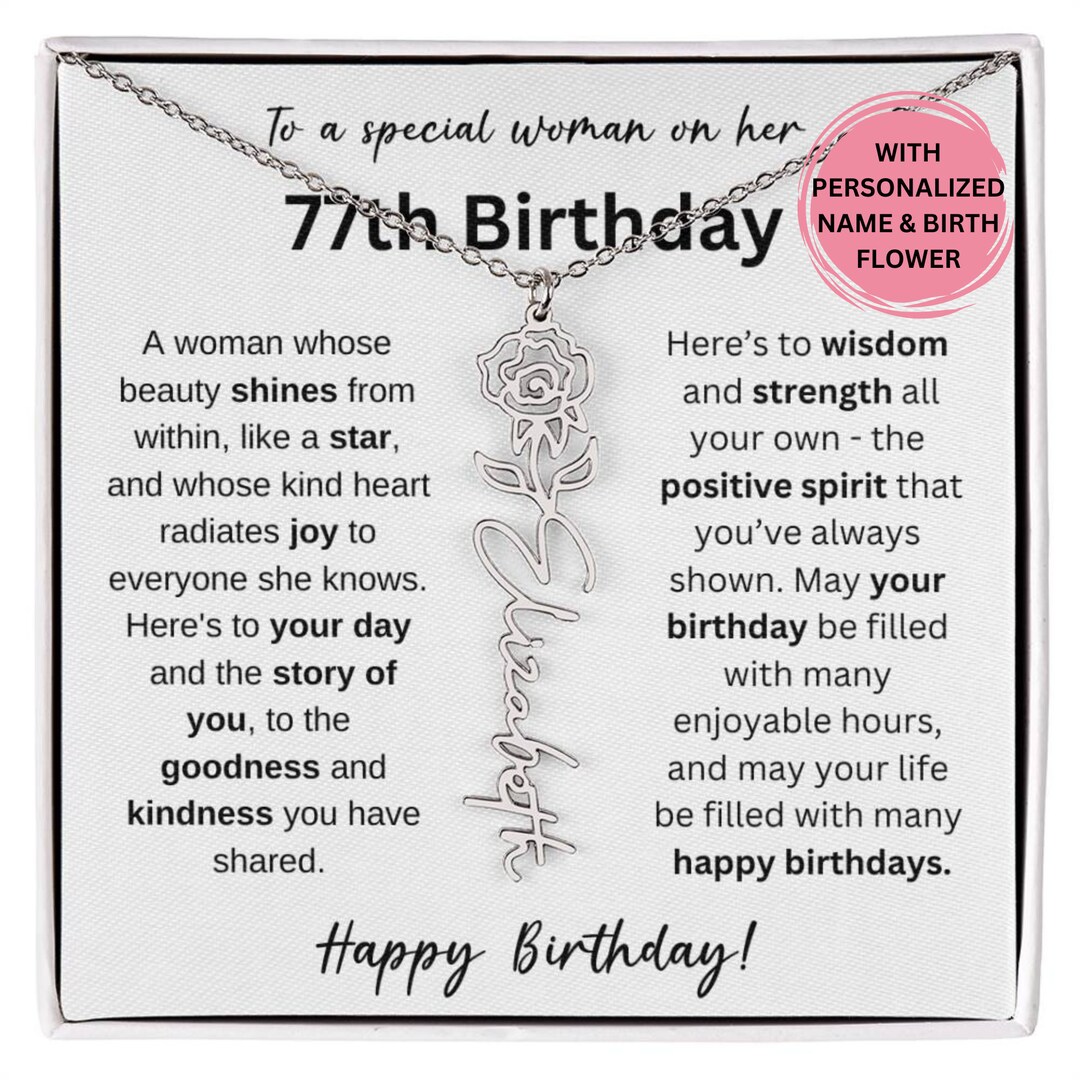 77th Birthday Birth Flower Necklace, 77th Birthday Gift, 77th Gift for ...