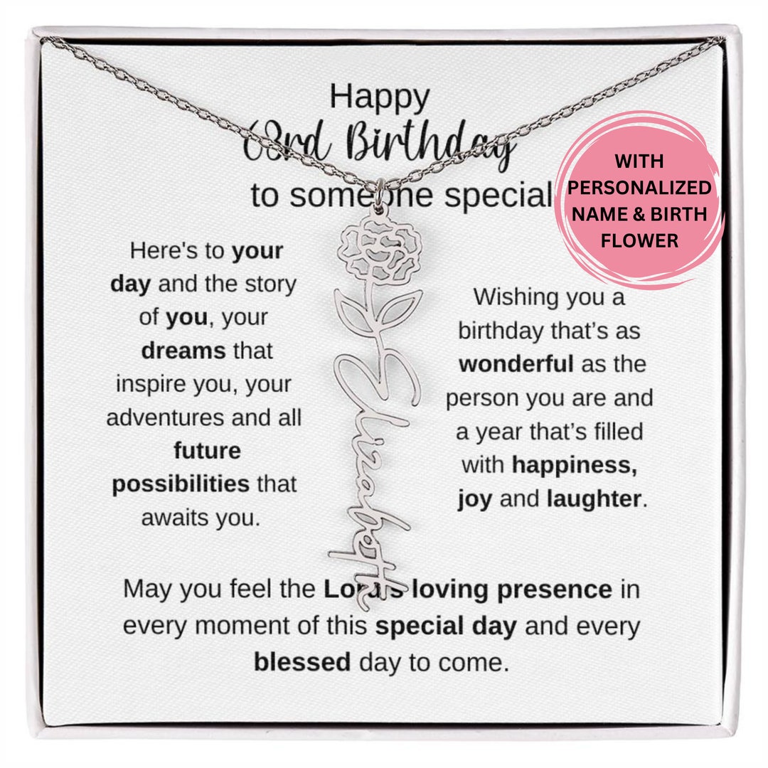63rd Birthday Combined Birth Flower Name Necklace, 63rd Birthday Gift ...