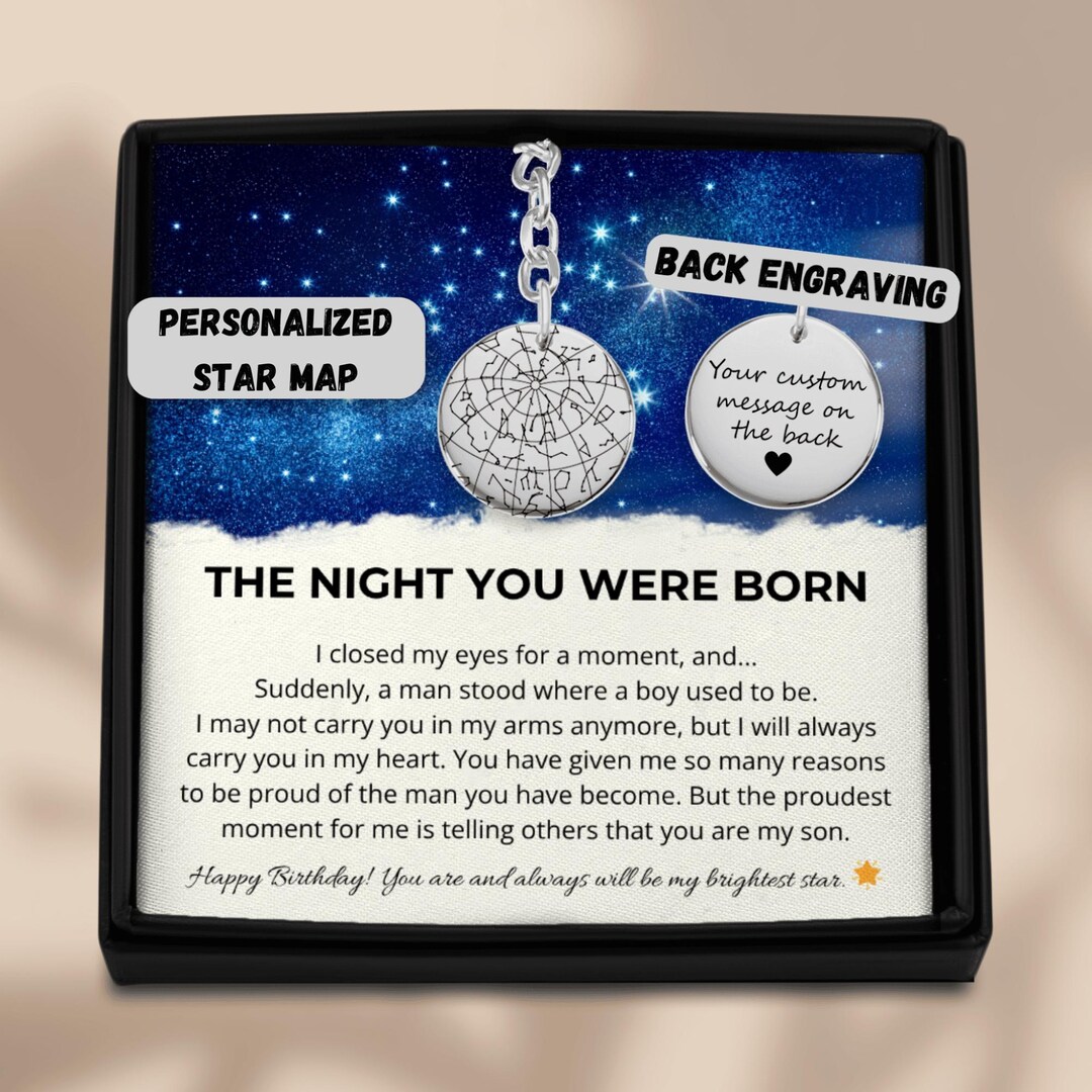 To My Son – Custom Sky Map Keychain, Personalized Star Map, Milestone ...