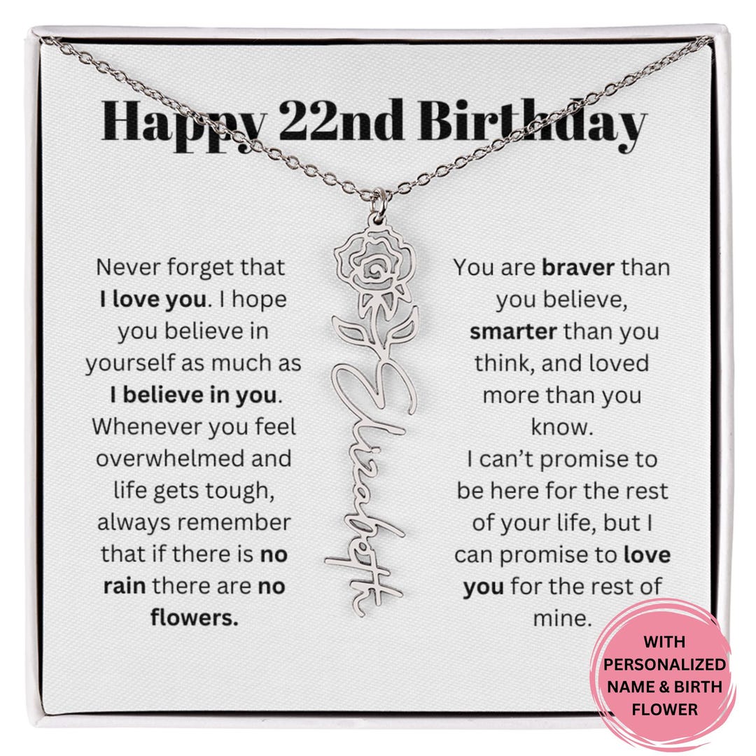 22nd Birthday Gift for Her Custom Birthmonth Flower Name Necklace, 22nd ...