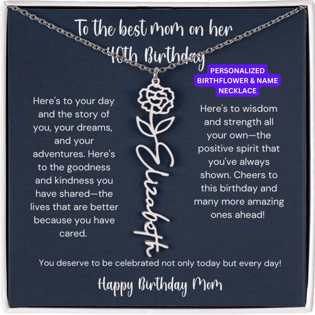 40th Birthday Gift for Mom Birth Month Flower Name Necklace, 40th ...