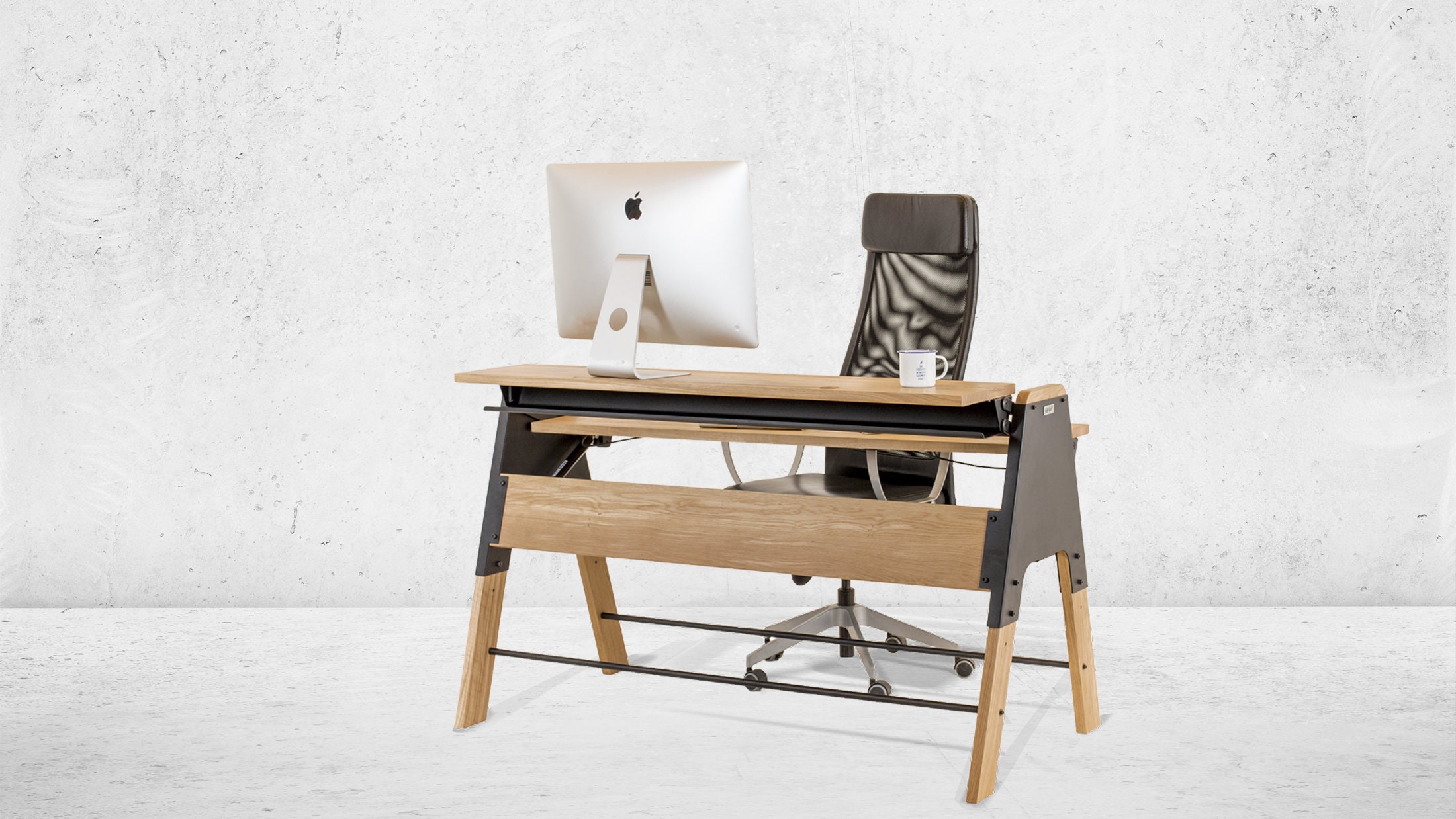 Solid Oak Wood Desk and Black Metal Adjustable in Height - Etsy UK
