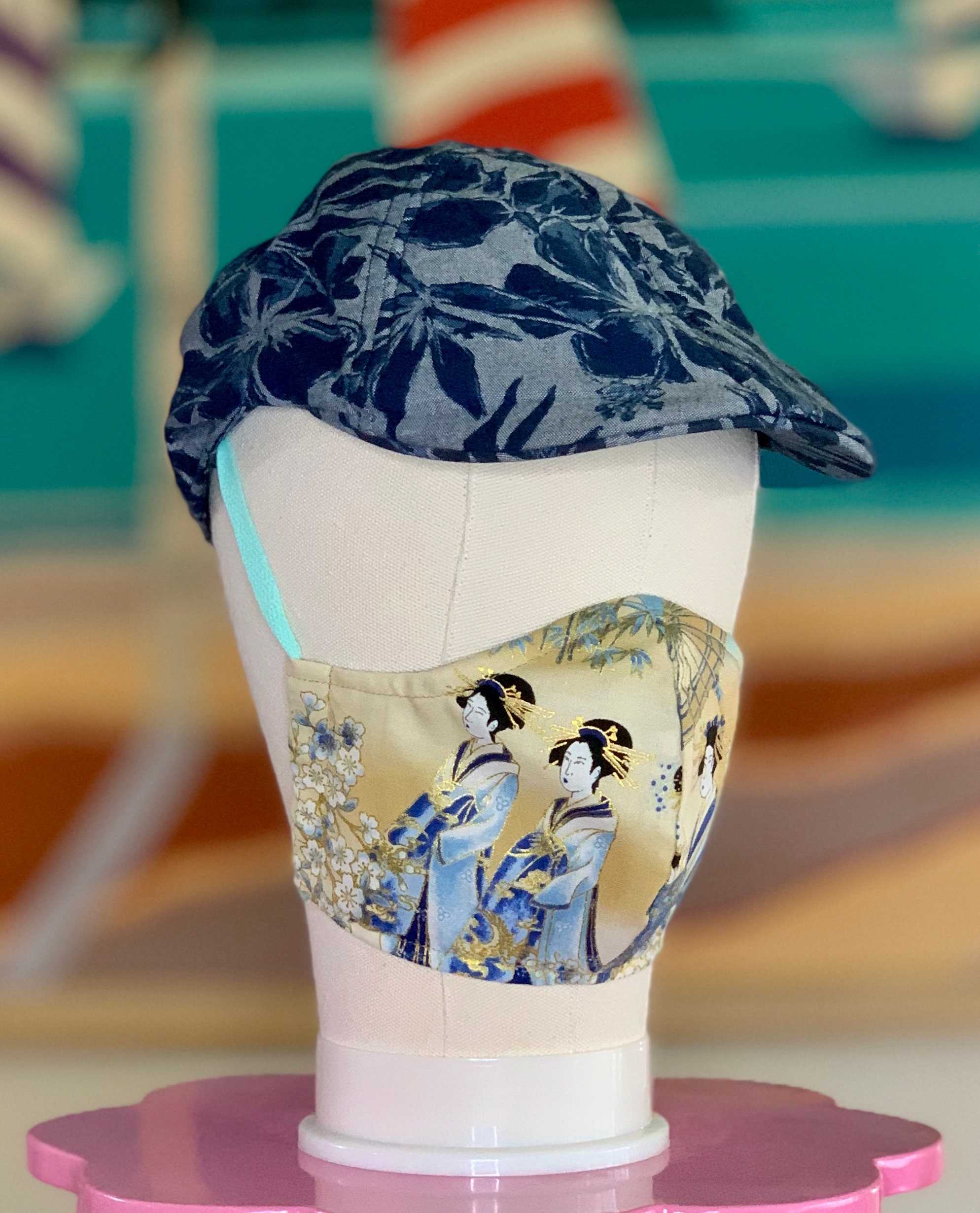 Asian Geishas in Blue & Cream Double Layer Face Mask Nose | Etsy