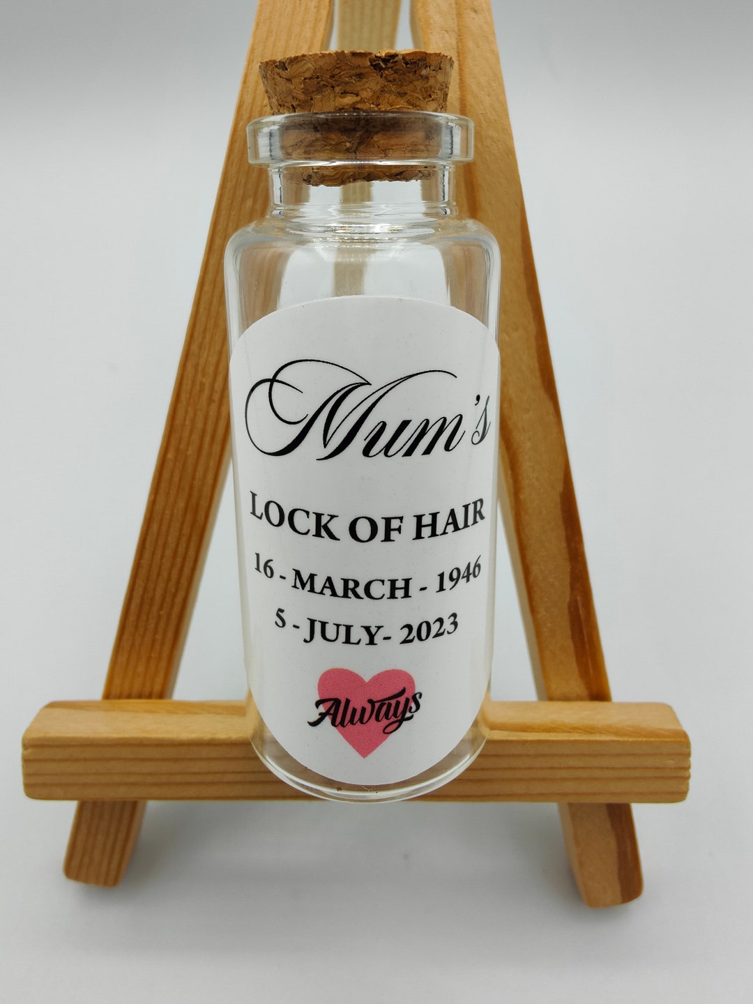 Lock of Hair, Mini Cork Bottle, Personal Remembrance, Funeral Favor ...