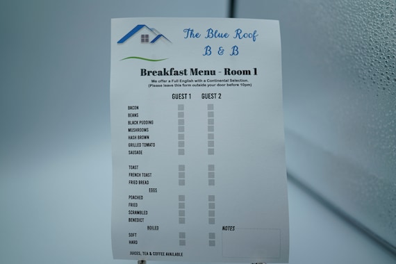 A5 Breakfast Pre-order Menu for B&B Restaurant Cafe Bar Hotel | Etsy