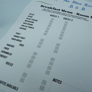 A5 Breakfast Pre-order Menu for B&B Restaurant Cafe Bar Hotel Weddings ...