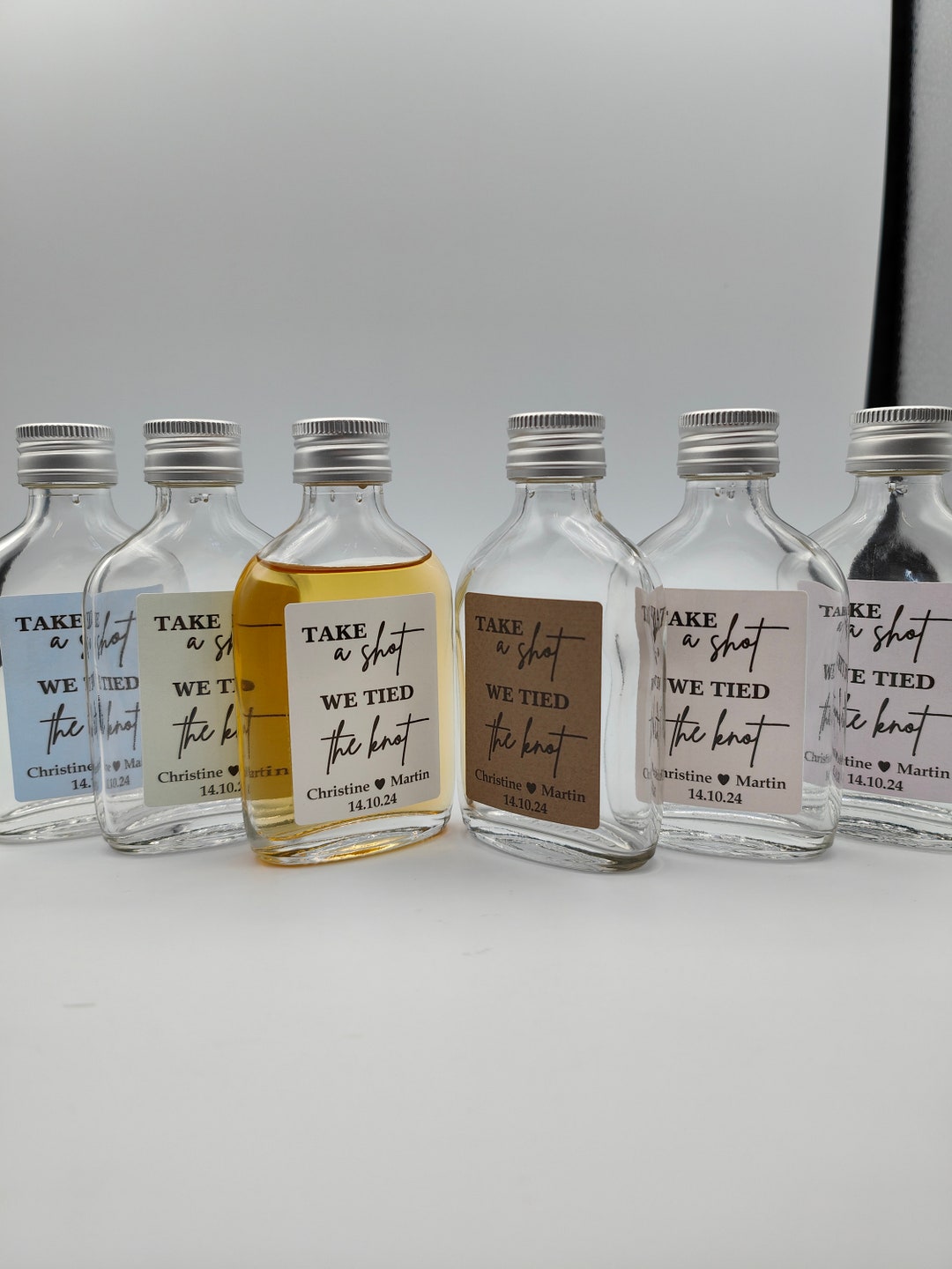 50ml Miniature Flask Glass Bottles, Take A Shot We Tied the Knot ...