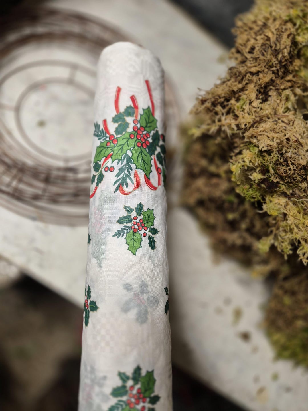 Vintage Christmas Paper Tablecloth - Holly Print (per Metre) - Etsy UK