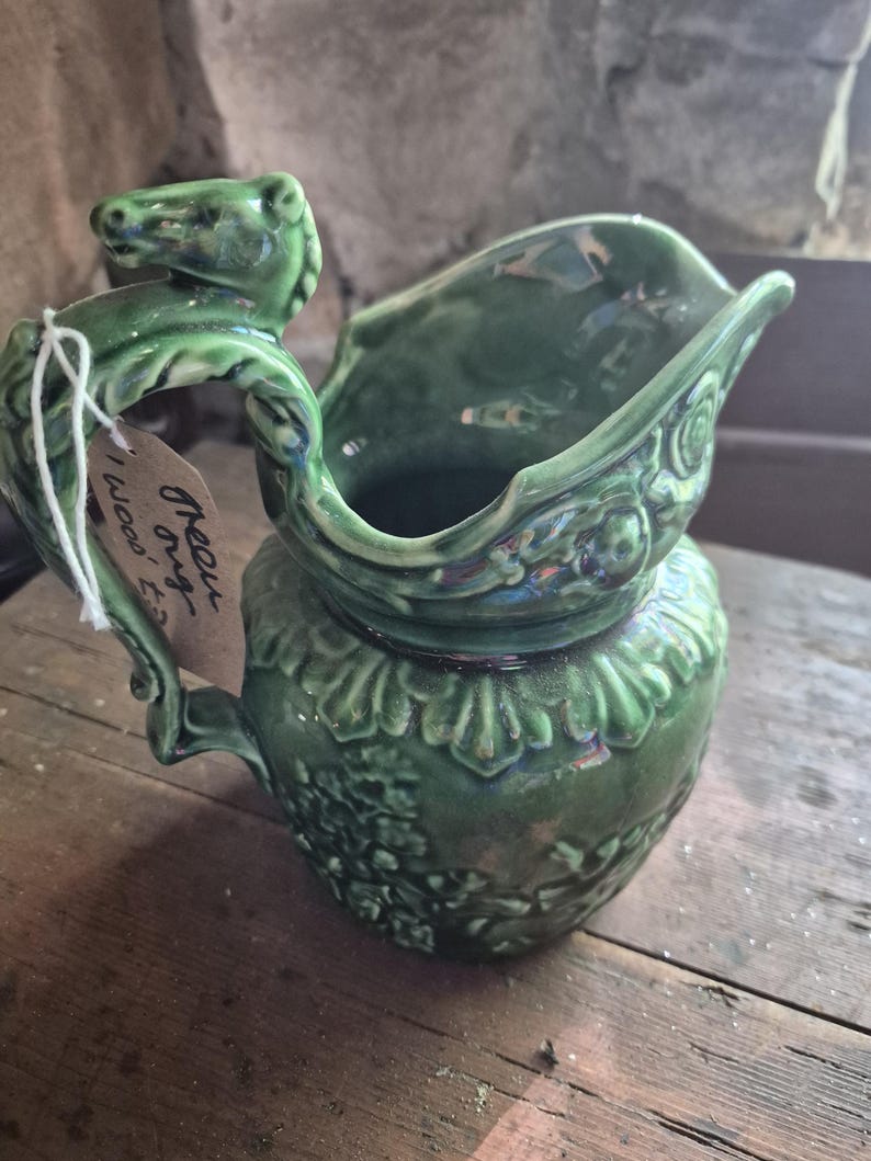 Arthur Wood Majolica Green Pitcher With Horse Head Handle - Etsy