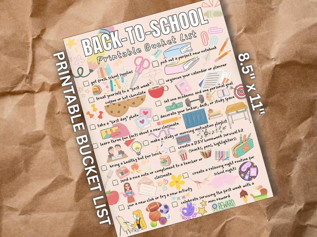 Back to School Bucket List: Kids Activity, Goal Planner (digital ...