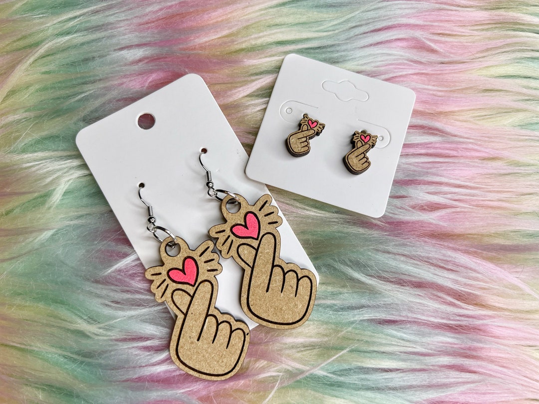 Finger Heart Earrings, Finger Heart, Korean Finger Heart, Korean Finger ...