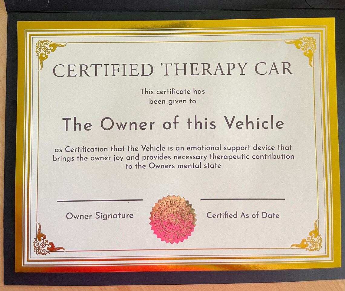 Registered Therapy Car Certificate - Etsy