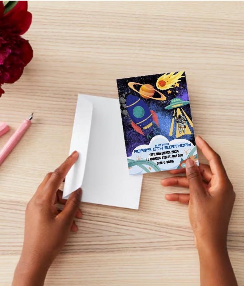 EDITABLE Rocket Space Astronaut Birthday Invitation Galaxy Rocketship ...