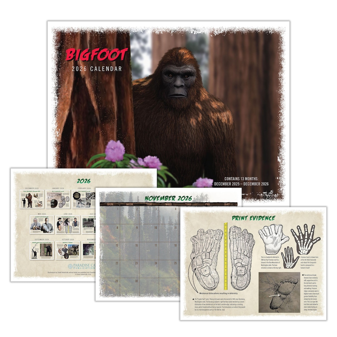2026 Bigfoot Calendar, Sasquatch, Cryptid Creatures, Paranormal Monster ...
