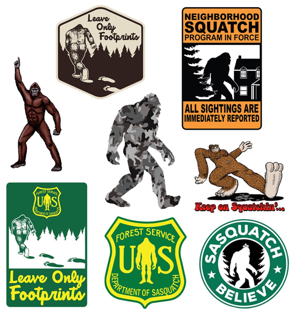 2-pack Sticker Sheets With 8 Fun and Unique Bigfoot Sasquatch ...
