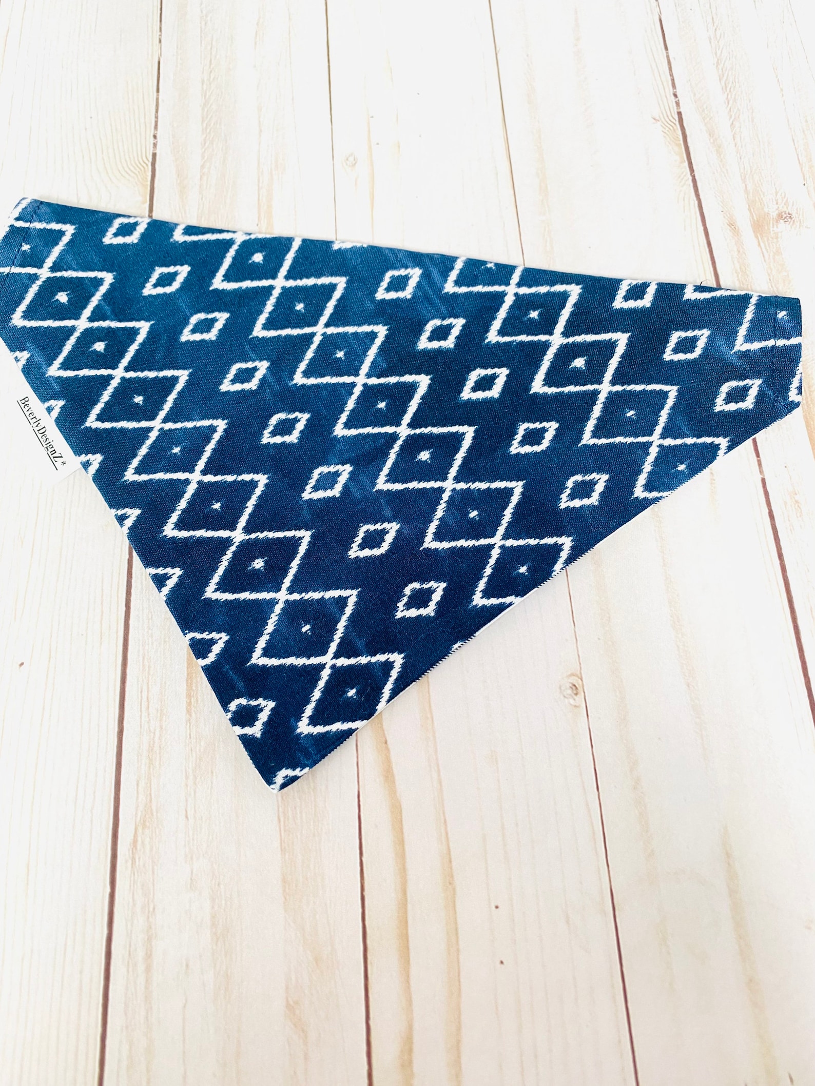 Summer Dog Bandana, Blue Diamonds, Reversible Slip on Over the Collar ...
