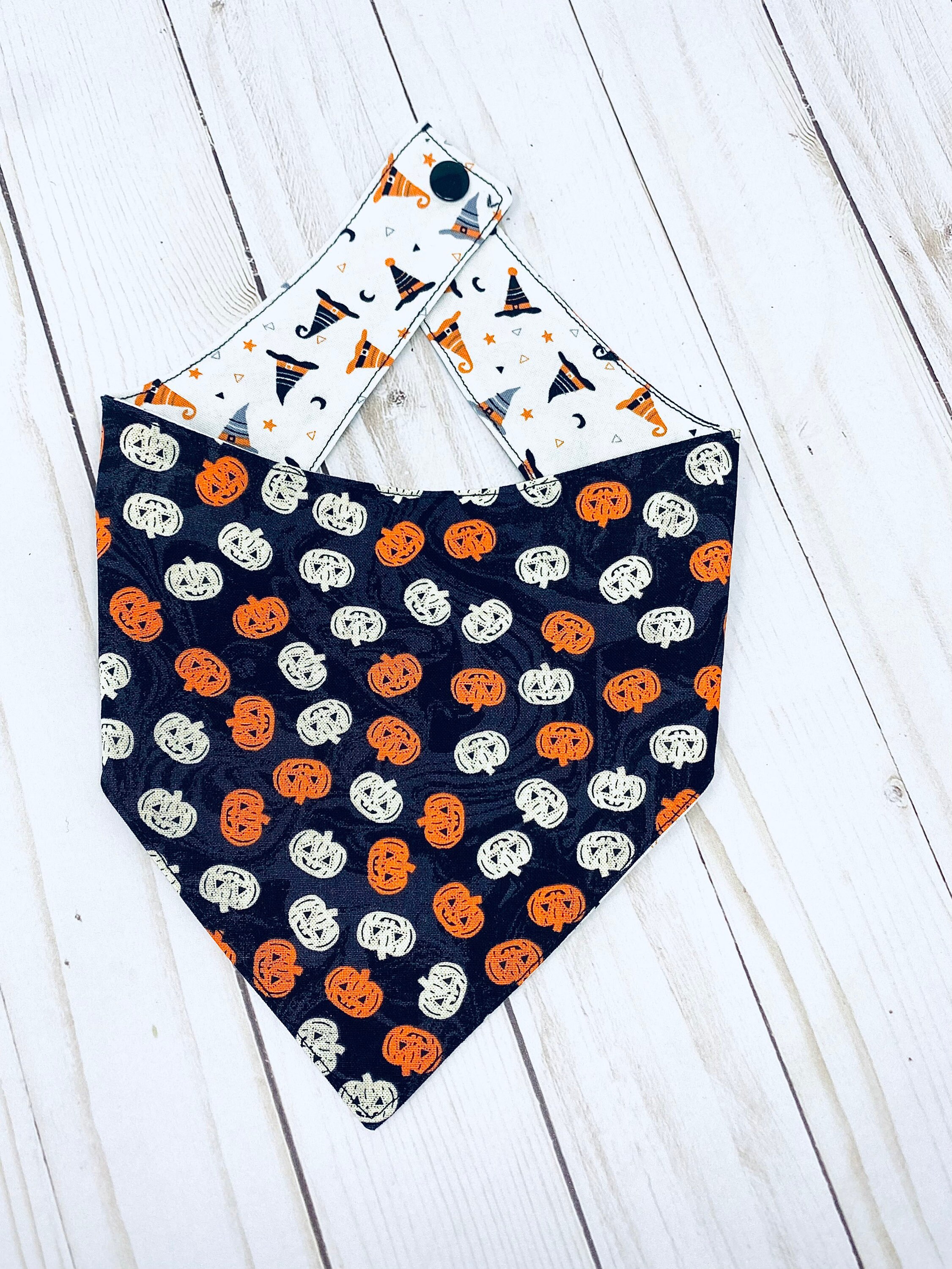 Halloween Dog Bandana, Snap on Curved Dog Bandana, Witch Hat / Pumpkins ...
