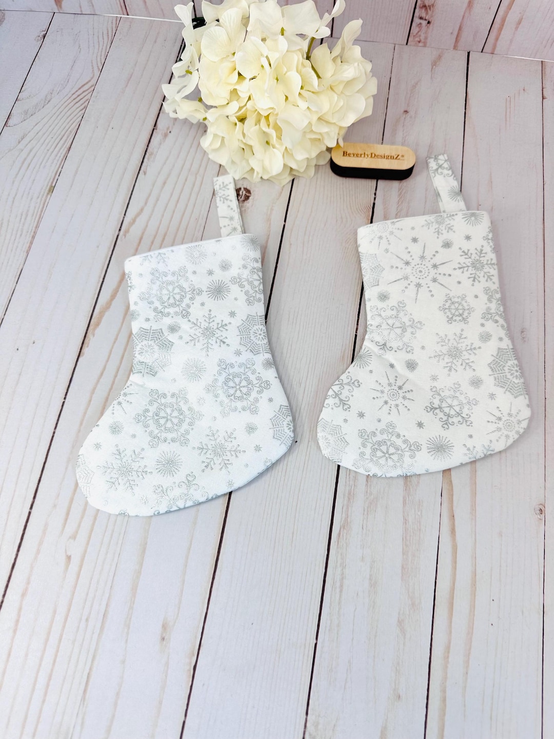 Mini Christmas Stocking, Minimalist Christmas Stocking, Silver & White ...