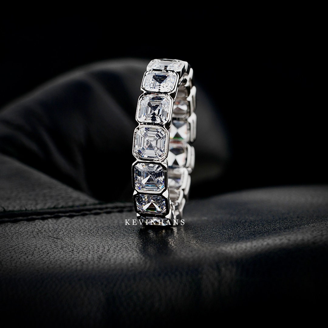 5 Mm Colorless Asscher Cut Moissanite Wedding Band, Asscher Cut Diamond ...