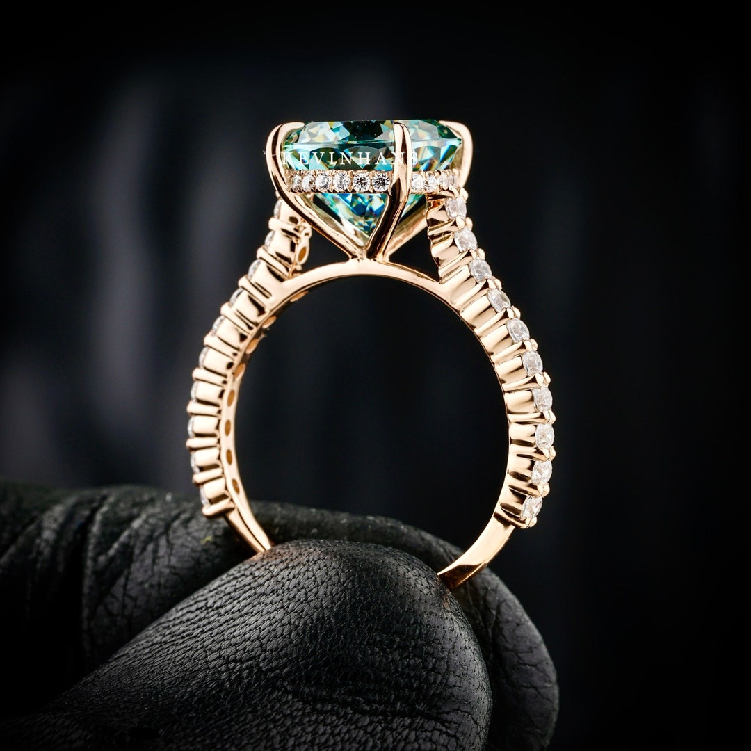 Antique 4.0 CT Portuguese Cut Cyan Blue Moissanite Ring, Solitaire Ring ...
